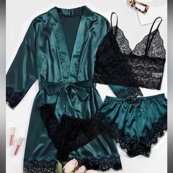 Intimates And Sleepwear 4pack Floral Lace Lingerie Set With Satin